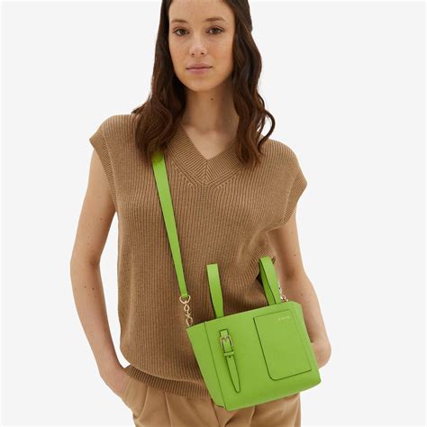 Womens Green Grained Leather Micro Bucket Bag Valextra Soft