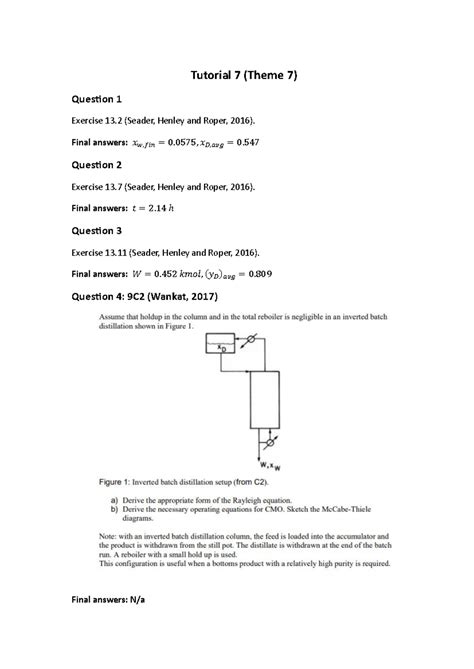 Cmo 310 Tutorial 7 2024 Tutorial 7 Theme 7 Question 1 Exercise 13 2 Seader Henley And