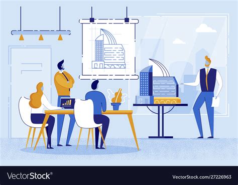 Man Architect Showing Drawing Building On Board Vector Image