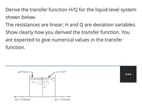Solved Derive The Transfer Function H Q For The Liquid Level Chegg Com
