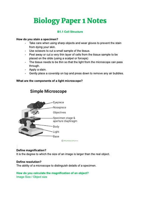 OCR A GCSE Combined Science Biology Paper 1 Notes Etsy