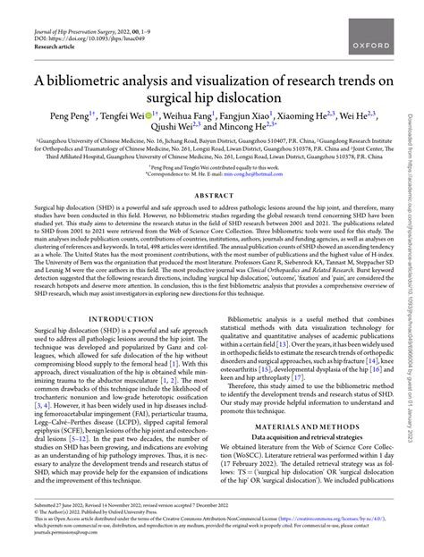 Pdf A Bibliometric Analysis And Visualization Of Research Trends On Surgical Hip Dislocation
