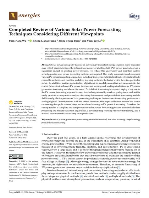 Completed Review Of Various Solar Power Forecasting Techniques