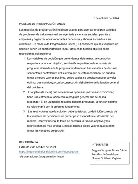 Modelo De Programacion Lineal Pdf