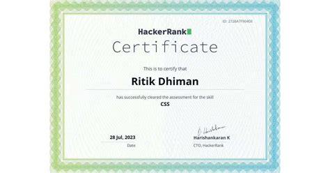 ritik dhiman on linkedin hackerrank skill certificate