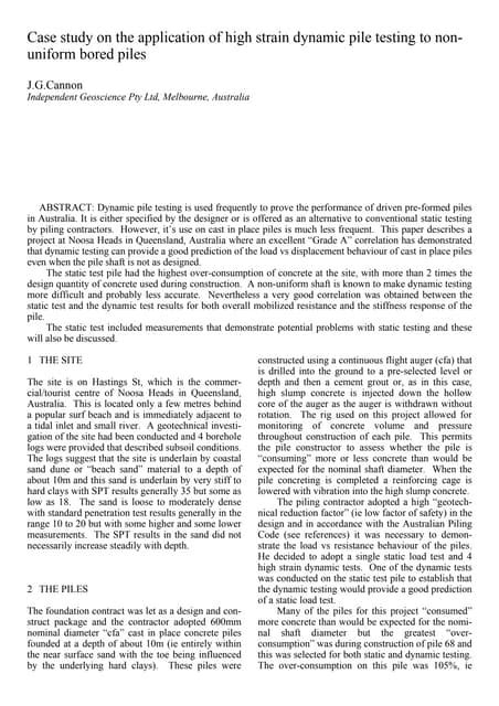 High Strain Dynamic Pile Testing Independent Geoscience Pty Ltd Pdf