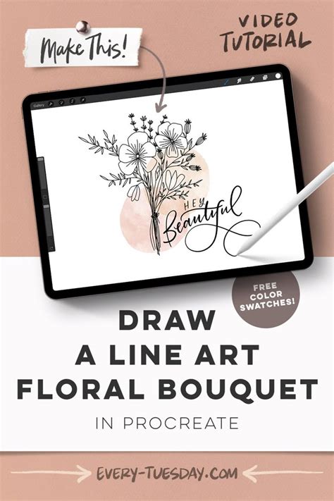 draw a line art floral bouquet in procreate every tuesday procreate ipad tutorials