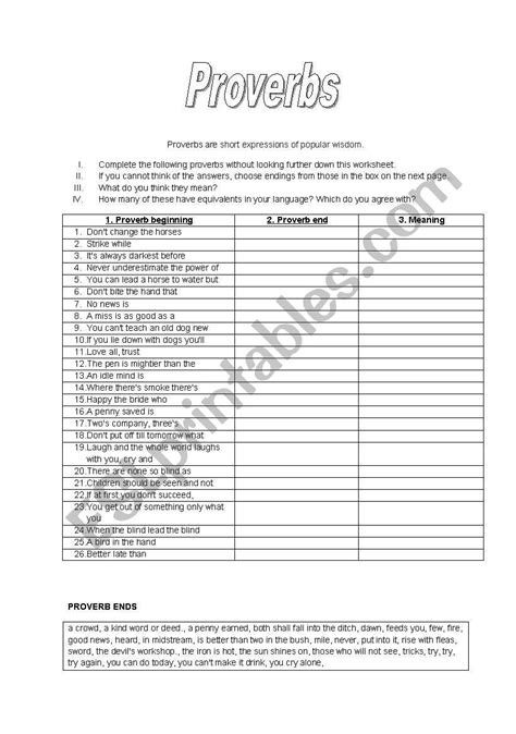 Proverbs Worksheet Esl Worksheet By Teefee