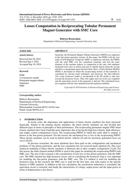 Pdf Losses Computation In Reciprocating Tubular Permanent Magnet