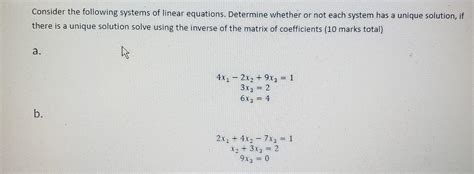 Solved Consider The Following Systems Of Linear Equations Chegg