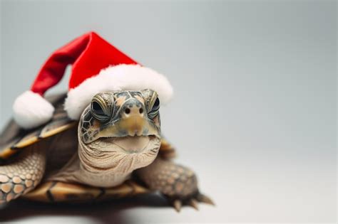 Premium Ai Image Funny Turtle In Santa Hat On White Background Merry Christmas Concept