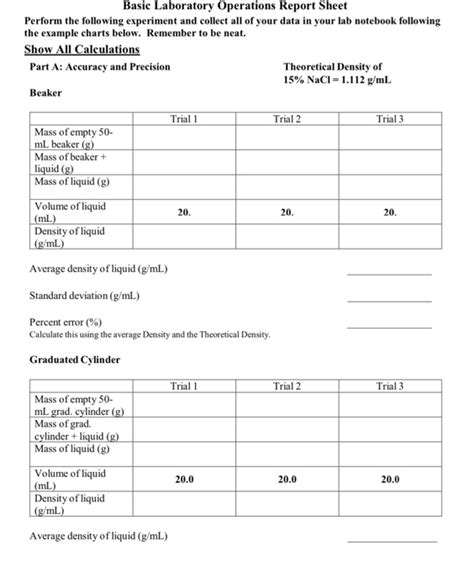 solved basic laboratory operations report sheet perform the