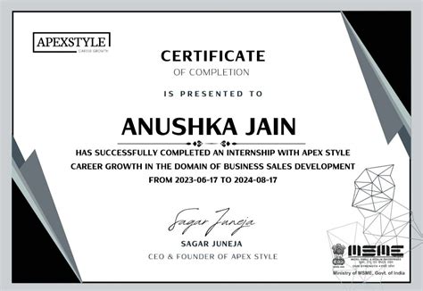 Anushka Jain On Linkedin I Am Pleased To Share That I Have Completed My Internship At Apexstyle In