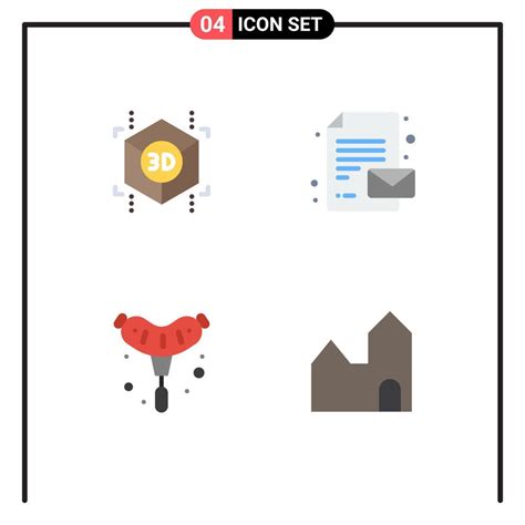 4 universal flat icons set for web and mobile applications cube sausage