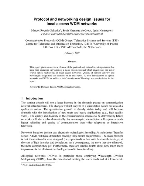 Pdf Protocol And Networking Design Issues For Local Access Wdm Networks