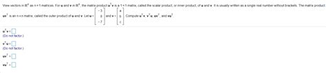 solved view vectors in r as nx1 matrices for u and v in