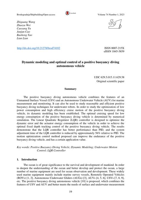 pdf dynamic modeling and optimal control of a positive buoyancy