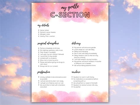 Editable Gentle C Section Birth Plan Canva Template Customize Your Cesarean Preferences