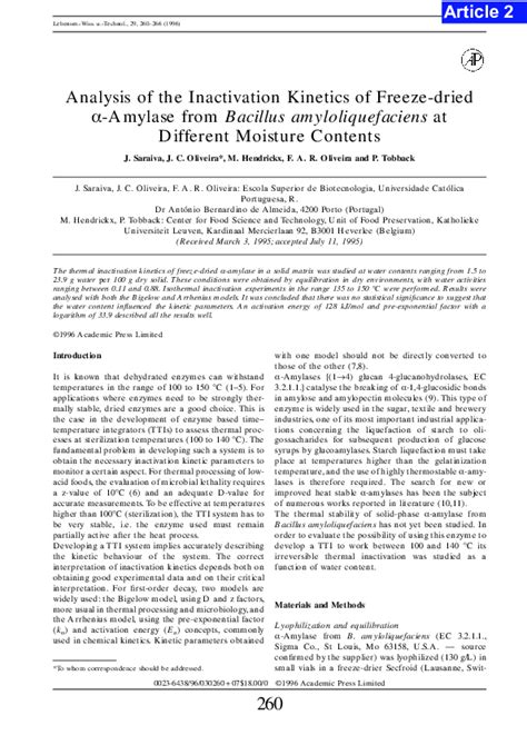 Pdf Analysis Of The Inactivation Kinetics Of Freeze Dried Amylase