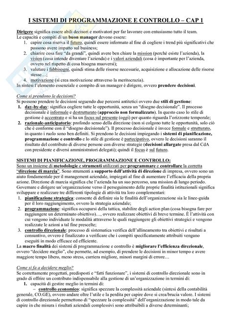 appunti di programmazione e controllo i con esercizi