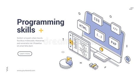 Programming Skills Modern Isometric Line Art Web Banner Template Stock Vector Illustration Of