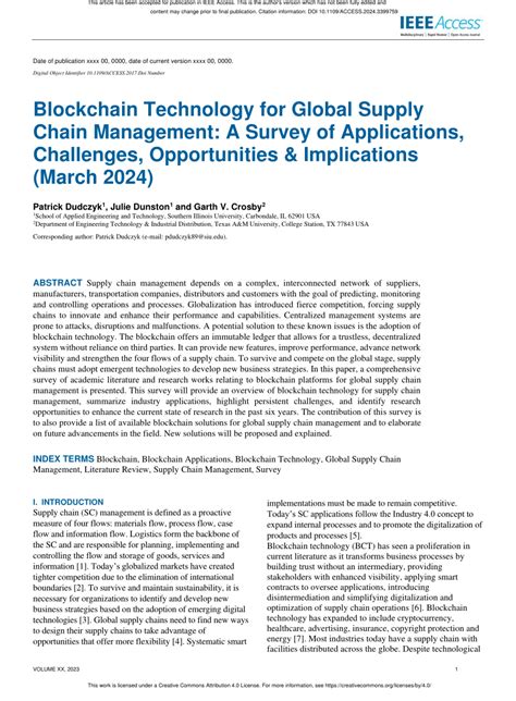 pdf blockchain technology for global supply chain management a survey of applications