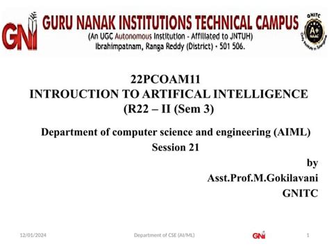 22pcoam11 Iai Unit 4 Session 21 Graphplan Algorithmpptx