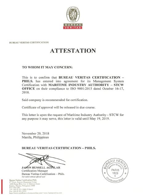 Marina Attestation Letter Pdf