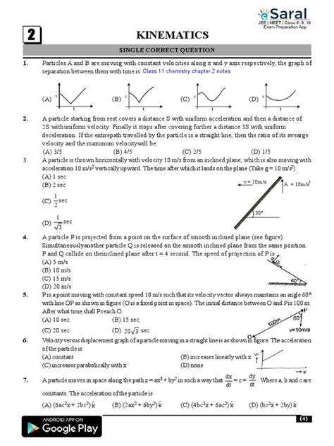 Kinematics Important Questions And Solutions For Jee Main And Advanced Pdf Acceleration