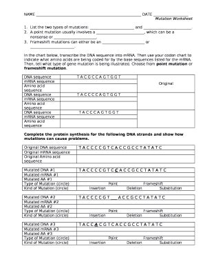 Mutation Worksheet Doc Template PdfFiller