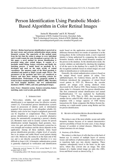 Pdf Person Identification Using Parabolic Model Based Algorithm In Color Retinal Images
