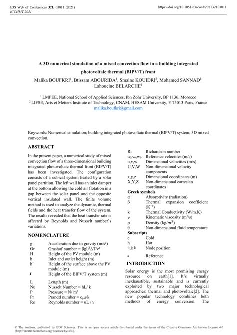 Pdf A 3d Numerical Simulation Of A Mixed Convection Flow In A