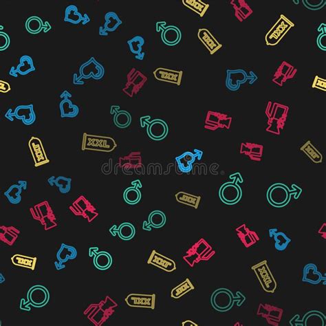 Set Line Male Gender And Heart Symbol Condom Safe Sex And Video Camera With Sex On Seamless