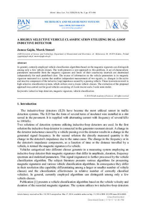 pdf a highly selective vehicle classification utilizing dual loop