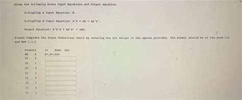 solved given the following state input equations and output