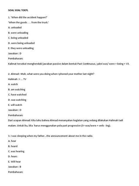 Soal Toefl Dan Pembahasan Tenses Download Free Pdf Linguistics