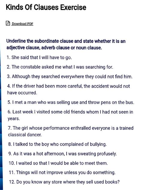 Clauses Exercise Pdf