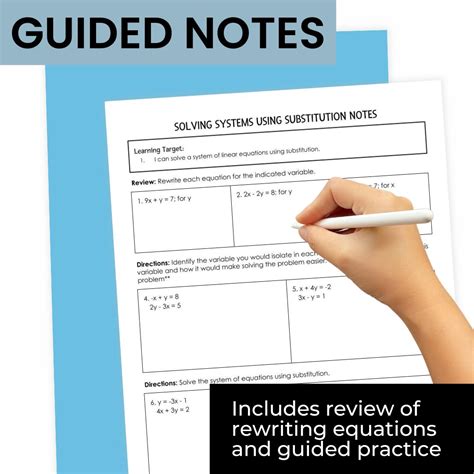 Solving Systems Of Linear Equations By Substitution Notes And Worksheet Algebra Boldly