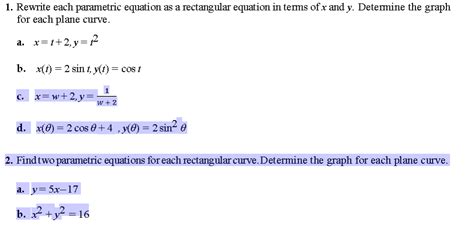 Solved Rewrite Each Parametric Equation As A Rectangular Chegg