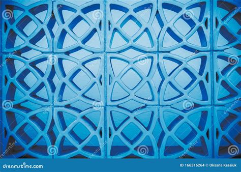 Geometrical Symmetrical Abstract Ornament Round Fractal Pattern Background Toned In Trendy Blue