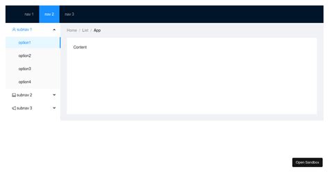 顶部 侧边布局 通栏 Ant Design Vue3214 Codesandbox