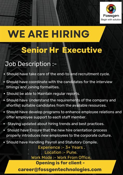 fossgen technologies on linkedin urgently looking hr executive