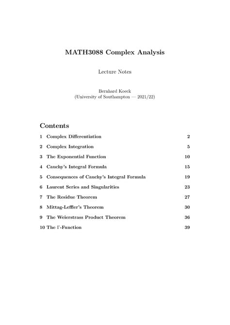 Complex Analysis Lecture Notes MATH Southampton Studocu