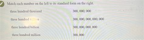 solved match each number on the left to its standard form on