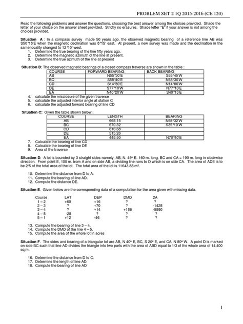 Elementary Surveying Problem Set 2 Q1 Pdf Compass Surveying