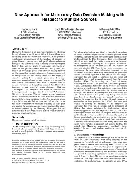Pdf New Approach For Microarray Data Decision Making With Respect To
