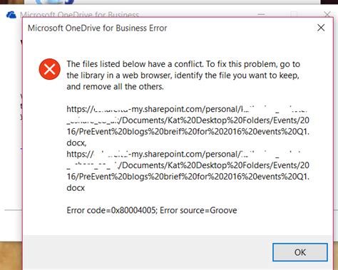 OneDrive For Business Failing To Sync Error Code 0x80004005 Microsoft Community