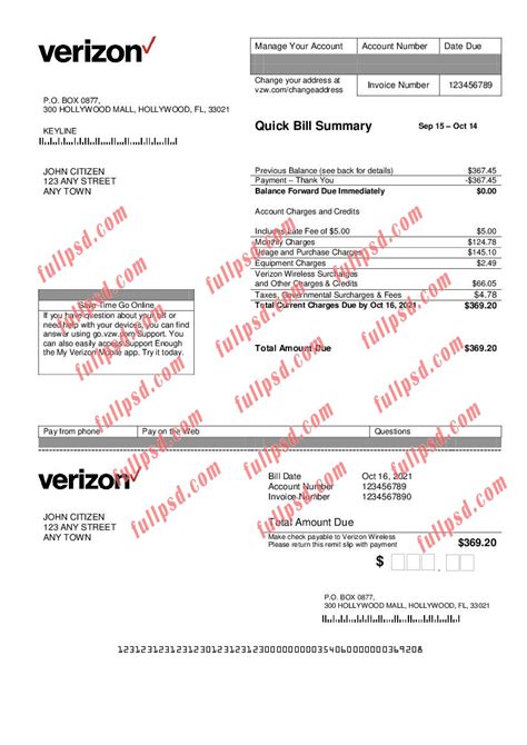 Download Usa Verizon Utility Bill V2 Pdf And Word Template Fullpsd