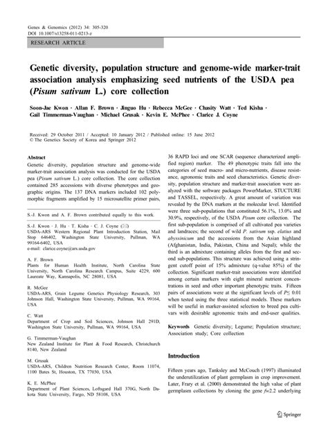 Pdf Genetic Diversity Population Structure And Genome Wide Marker