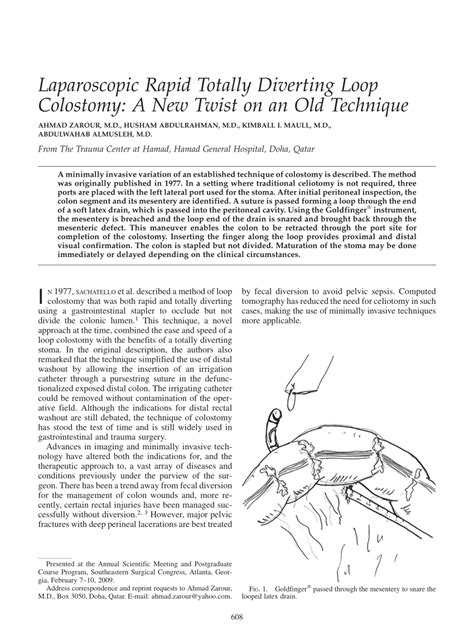 Pdf Laparoscopic Rapid Totally Diverting Loop Colostomy A New Twist On An Old Technique